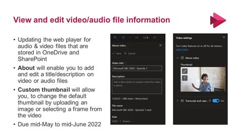 microsoft stream view and edit video and audio file information