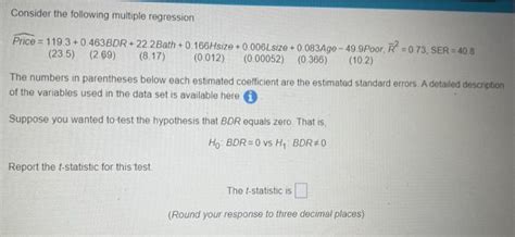 Solved Consider The Following Multiple Regression Price