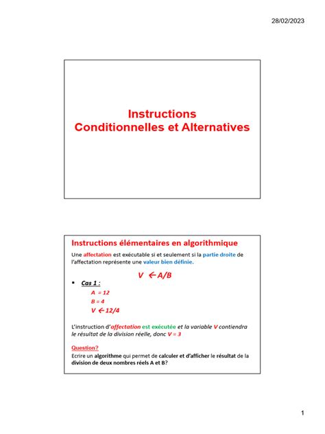 Diapos2 S3 S4 Algorithmique Structures Conditionnelles 2022 2023 Pdf
