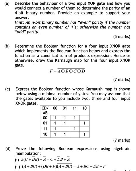 Solved A Describe The Behaviour Of A Two Input XOR Gate Chegg Com