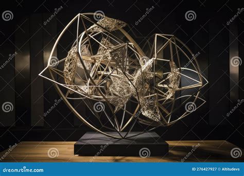 Kinetic Sculpture Of Interlocking Geometric Shapes Moving Together In A Mesmerizing Dance Stock