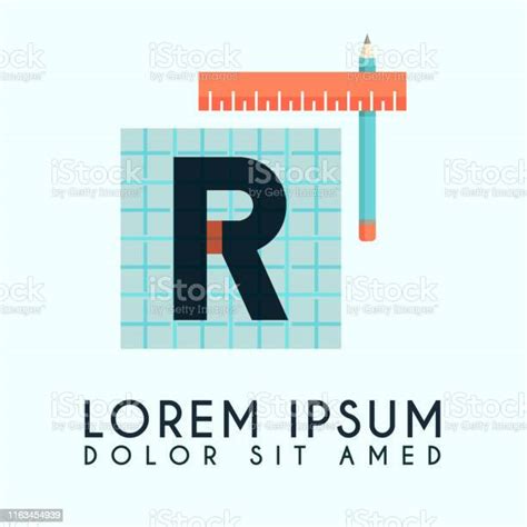 회사 또는 기업 산업을위한 종이를 그리기 중간에 연필과 문구및 문자 R과 건축가 로고 다양한 온라인 및 오프라인 인쇄 프로모션 광고 및 마케팅 방문 페이지 템플릿 웹 모바일