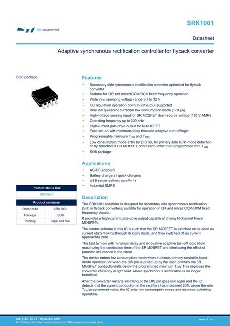 Pdf Datasheet Srk1001 Adaptive Synchronous Rectification · Converter Efficiency At
