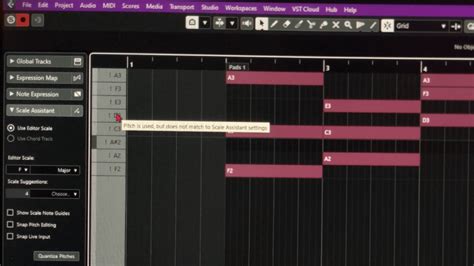 pitch is used but does not match to scale assistant settings do