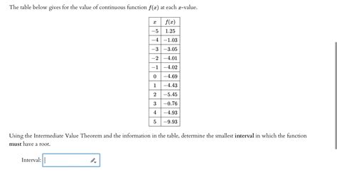 solved the table below gives for the value of continuous