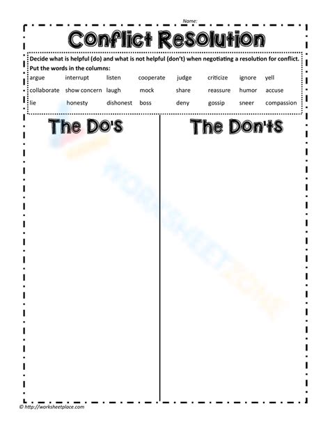 Conflict Resolution Worksheets