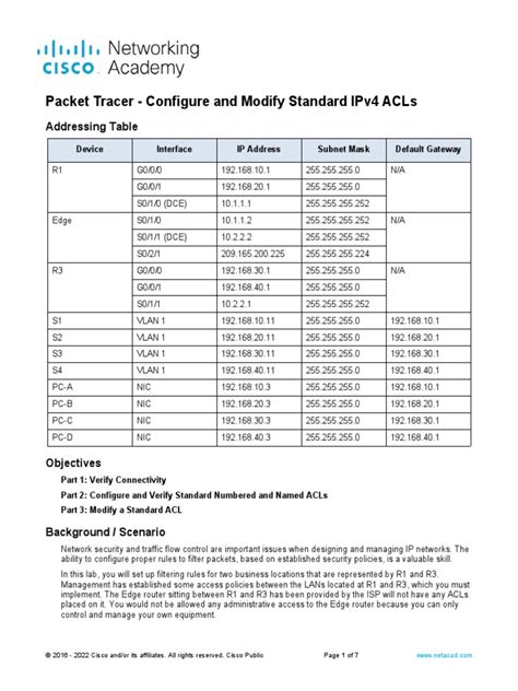 5 2 7 packet tracer configure and modify standard ipv4 acls pdf