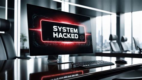 System Hacked Alert On Computer Screen In Modern Office Background