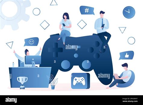 various gamers big game controller people with different smart gadgets