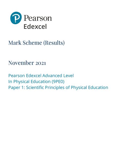 Pearson Edexcel A Level Physical Education PE Mark Scheme Paper Scientific