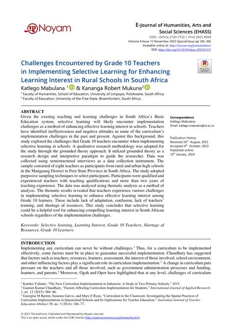 Pdf Challenges Encountered By Grade 10 Teachers In Implementing