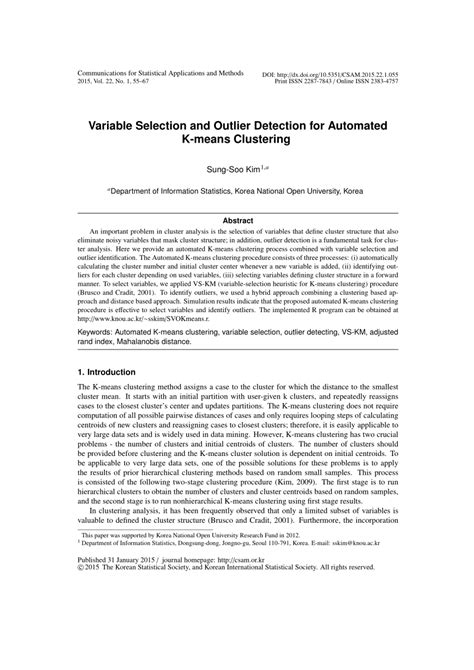 Pdf Variable Selection And Outlier Detection For Automated K Means