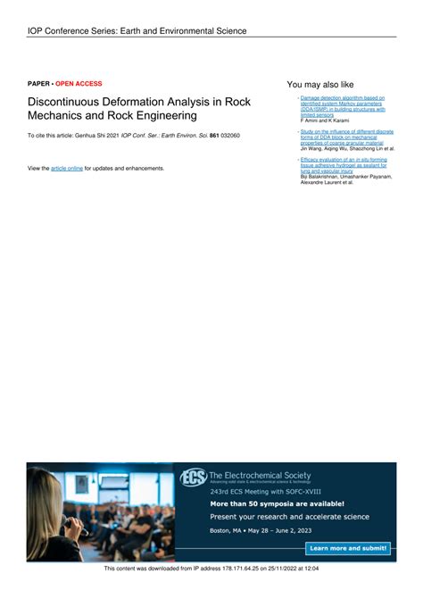PDF Discontinuous Deformation Analysis In Rock Mechanics And Rock Engineering