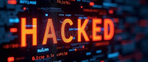 System Hacked Text On Digital Screen With Data Flows And Code Cyber Security Concept Stock