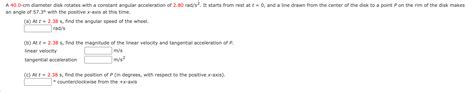 Solved A Cm Diameter Disk Rotates With A Constant Chegg