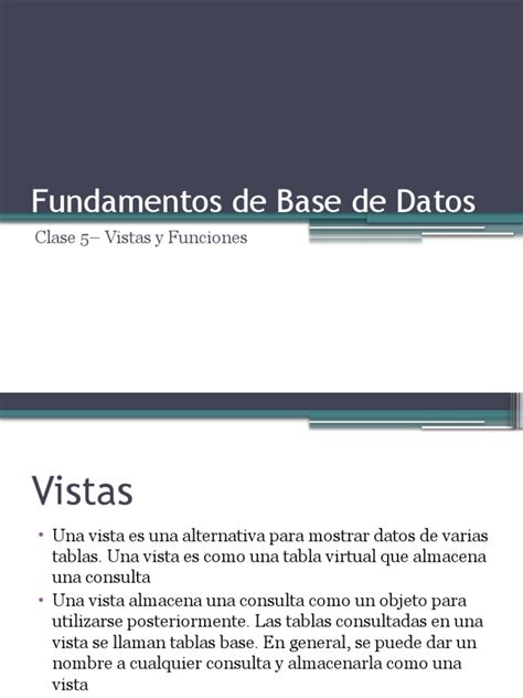 Clase 5 Vistas Y Funciones Pdf Sql Tecnologías De La Información