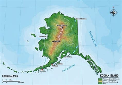 Topographic Map Of Kodiak Island Alaska Stock Illustration