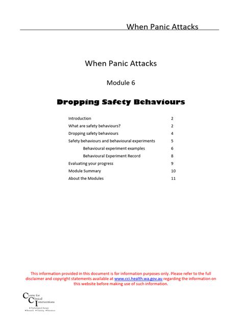 When Panic Attacks Module 6 Dropping Safety Behaviours Pdf