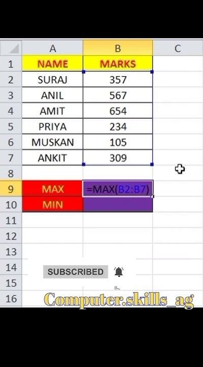 min and max function in excel youtube