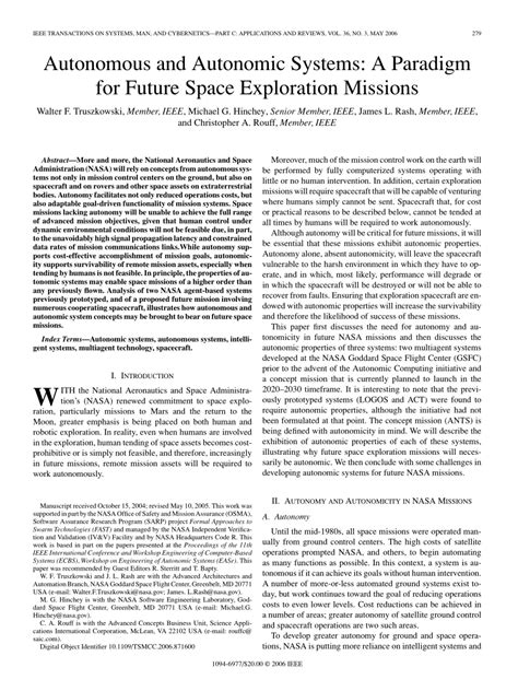 Pdf Autonomous And Autonomic Systems A Paradigm For Future Space Exploration Missions
