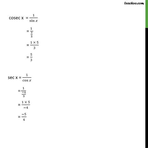 Ex Find The Values Of Other Five Trigonometric Functions If S