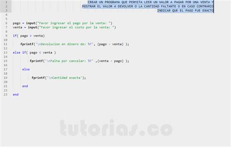 Sentencia If Else MatLab Cambio En Dinero Por Compra Tutorias Co