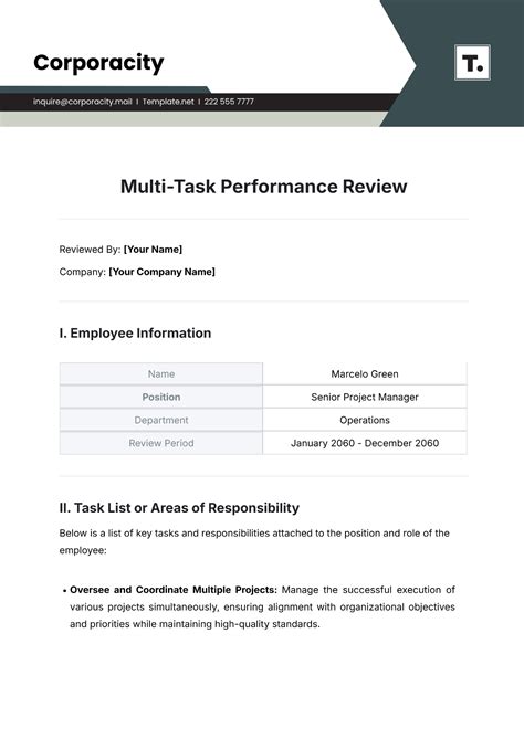 Free Multi Task Performance Review Template To Edit Online