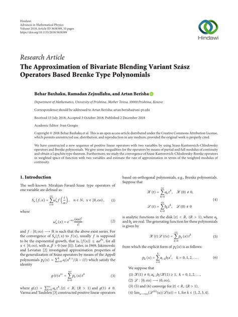 Pdf The Approximation Of Bivariate Blending Variant Szász Operators