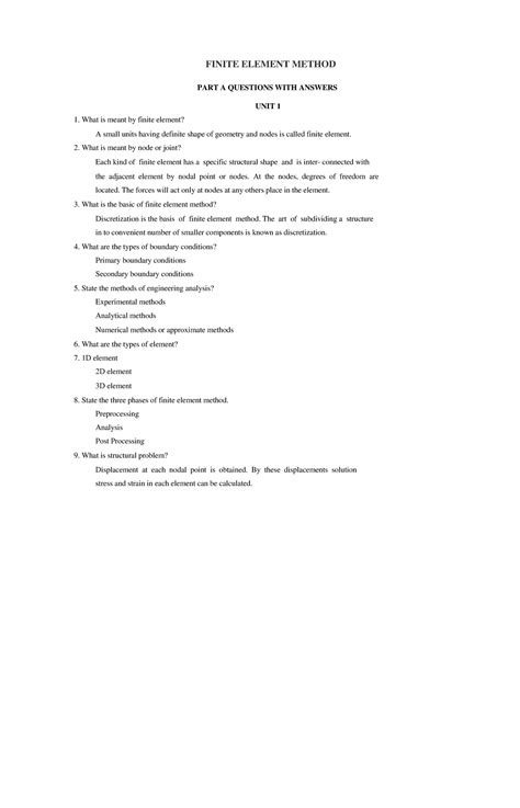 finite element methods 2 marks questions finite element method part a