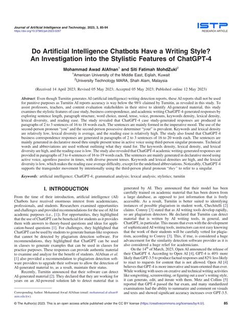 Pdf Do Artificial Intelligence Chatbots Have A Writing Style An Investigation Into The