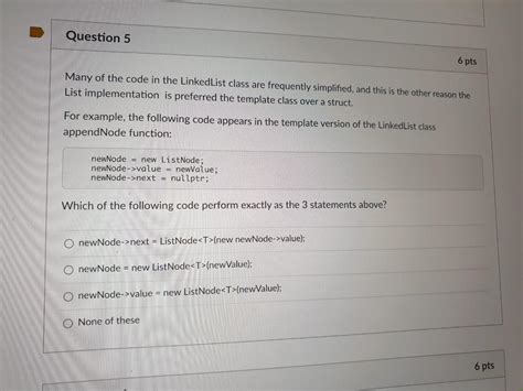 solved question 5 6 pts many of the code in the linkedlist