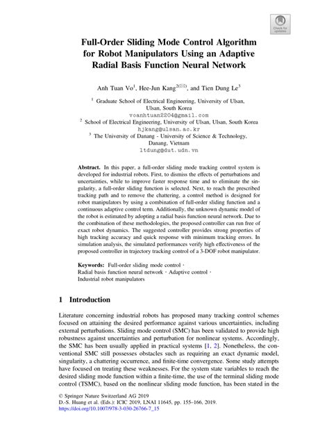 Pdf Full Order Sliding Mode Control Algorithm For Robot Manipulators Using An Adaptive Radial