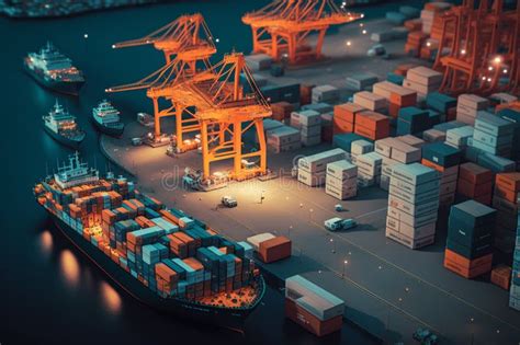 Shipping Container Port Illustration With Giant Cargo Ships Ai Generated Stock Illustration