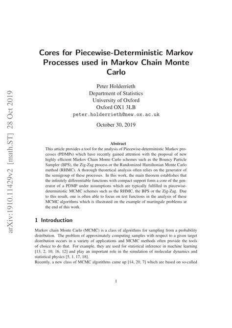 Pdf Cores For Piecewise Deterministic Markov Processes Used In Markov Chain Monte Carlo
