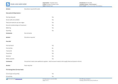 Free Weekly Safety Inspection Checklist Template Easily Editable