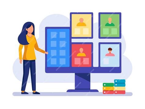 Premium Vector Girl Selected Box On Computer Monitor Modern Technologies And Services Ui