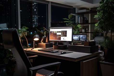 Premium Ai Image Horizontal Image Of Workplace Of Developer With Computer On Table In Dark It