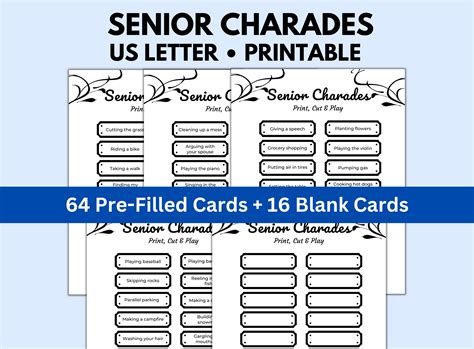 Senior Charades Printable Games For Seniors Retirement Activities Etsy