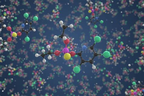 Molecule Of Chlorpyrifos Ball And Stick Molecular Model Scientific 3d Rendering Stock