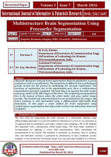Pdf Multistructure Brain Segmentation Using Freesurfer Segmentation