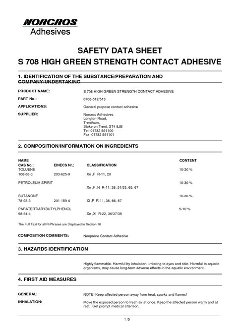 S 708 High Green Strength Contact Adhesive Msds Download