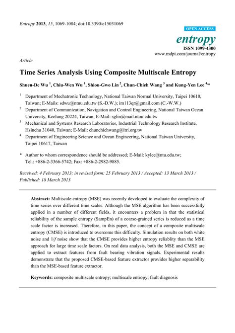 Pdf Time Series Analysis Using Composite Multiscale Entropy