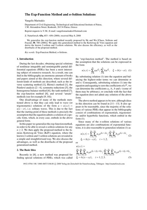 Pdf The Exp Function Method And N Soliton Solutions