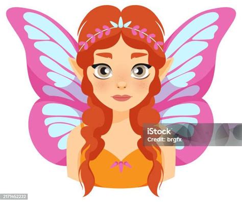 Peri Dengan Rambut Merah Dan Sayap Merah Muda Ilustrasi Stok Unduh