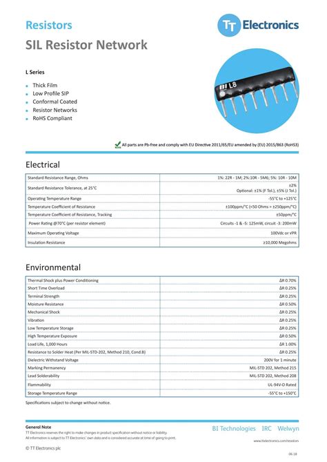 Tt Electronics Sil Resistor Network L Series Datasheet Chatwithmanuals Interactive Technical