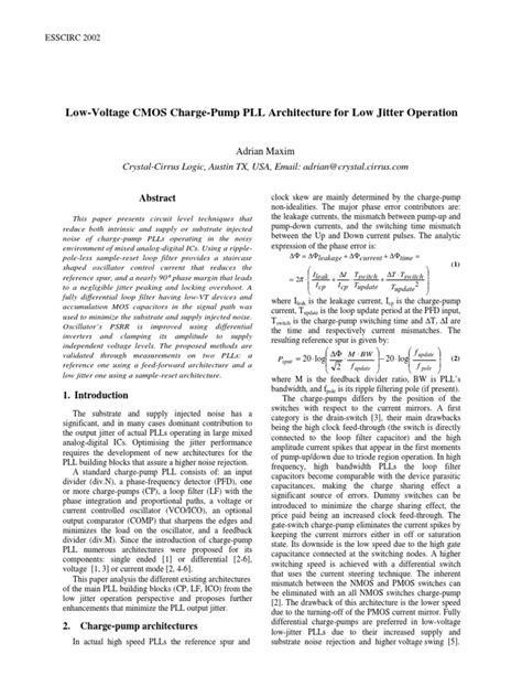 Low Voltage Cmos Charge Pump Pll Architecture For Low Jitter Operation Pdf Mosfet Capacitor