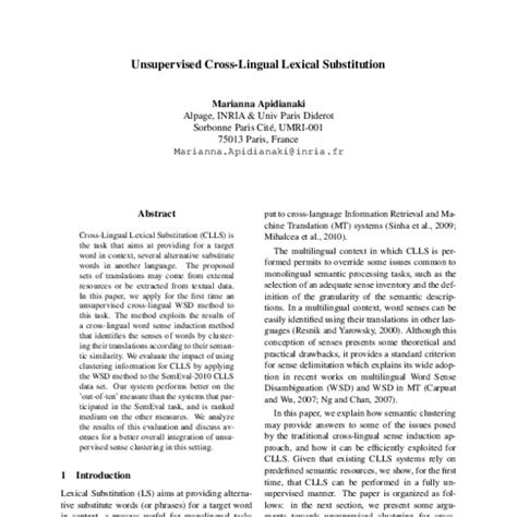 Unsupervised Cross Lingual Lexical Substitution Acl Anthology