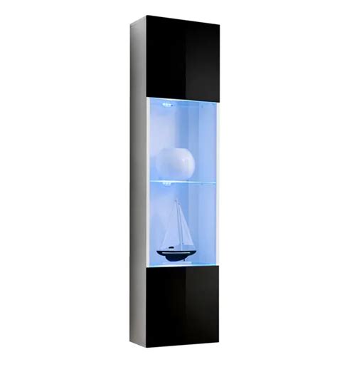 Mobile Pensile 1 Ante 4 Scomparti Bianco E Nero Finitura Lucida Led