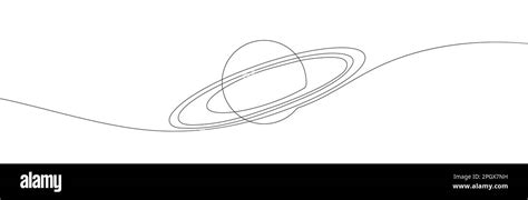 Continuous One Line Drawing Planet Saturn Outer Space Concept Single Line Draw Design Vector