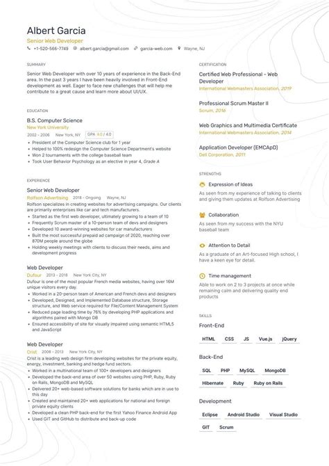 Web Developer Resume Guide For Examples And Shortcuts Layout Skills Keywords Job